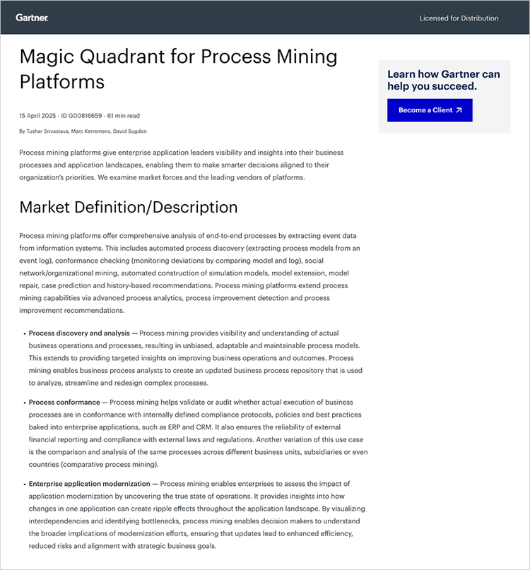 2025 Gartner Magic Quadrant for Process Mining 3 Consecutive Years | Apromore